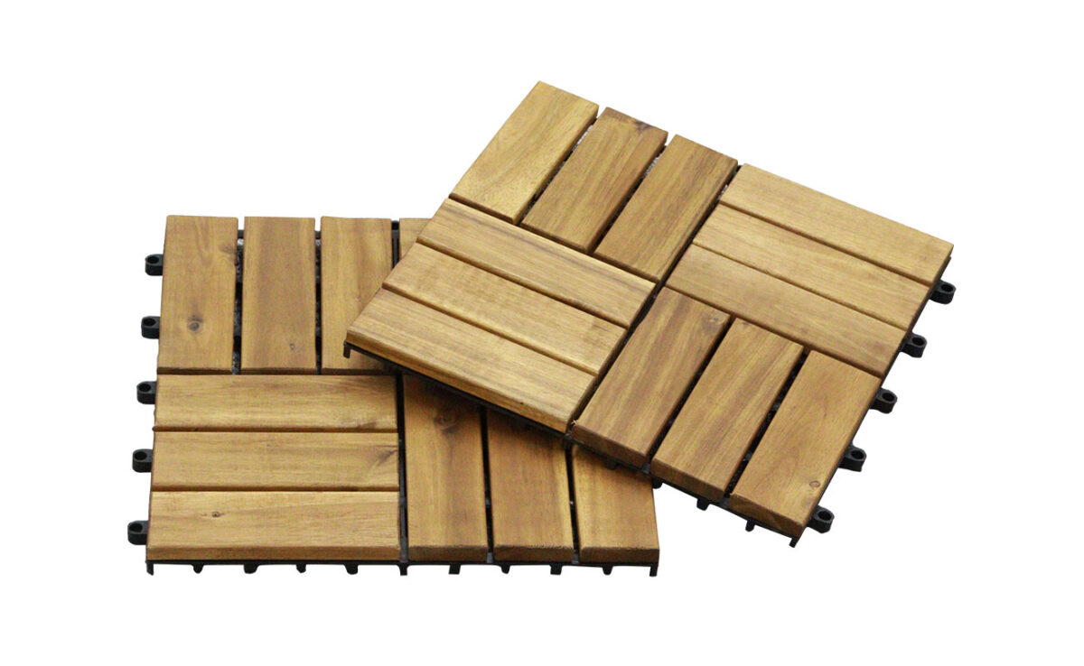 Natural 12-Slat Acacia Wood Decking Tiles