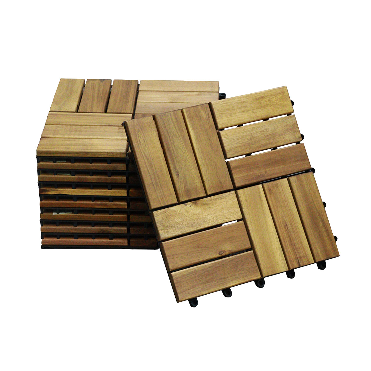Natural 12-Slat Acacia Wood Decking Tiles