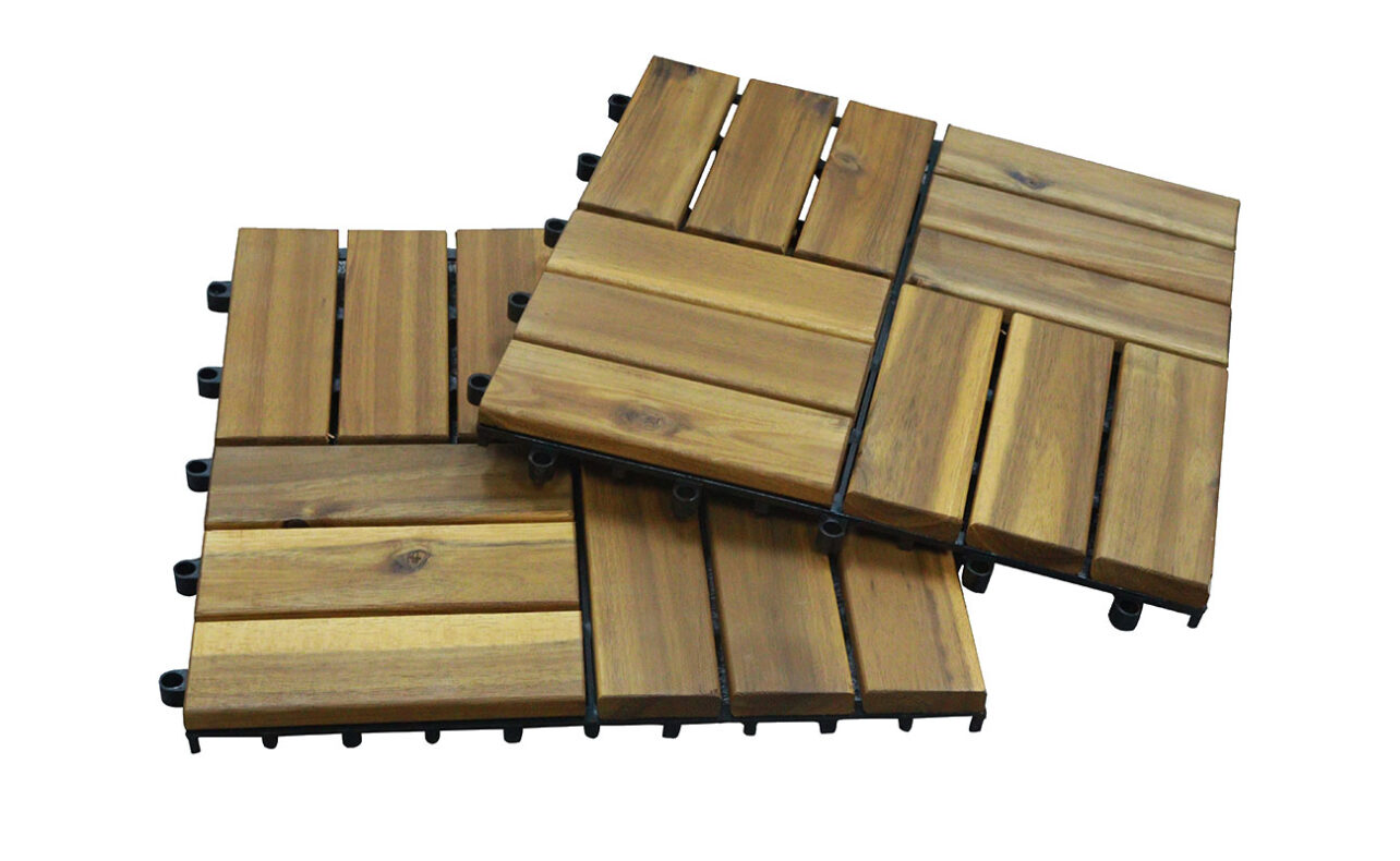 Teak 12-Slat Acacia Wood Decking Tiles