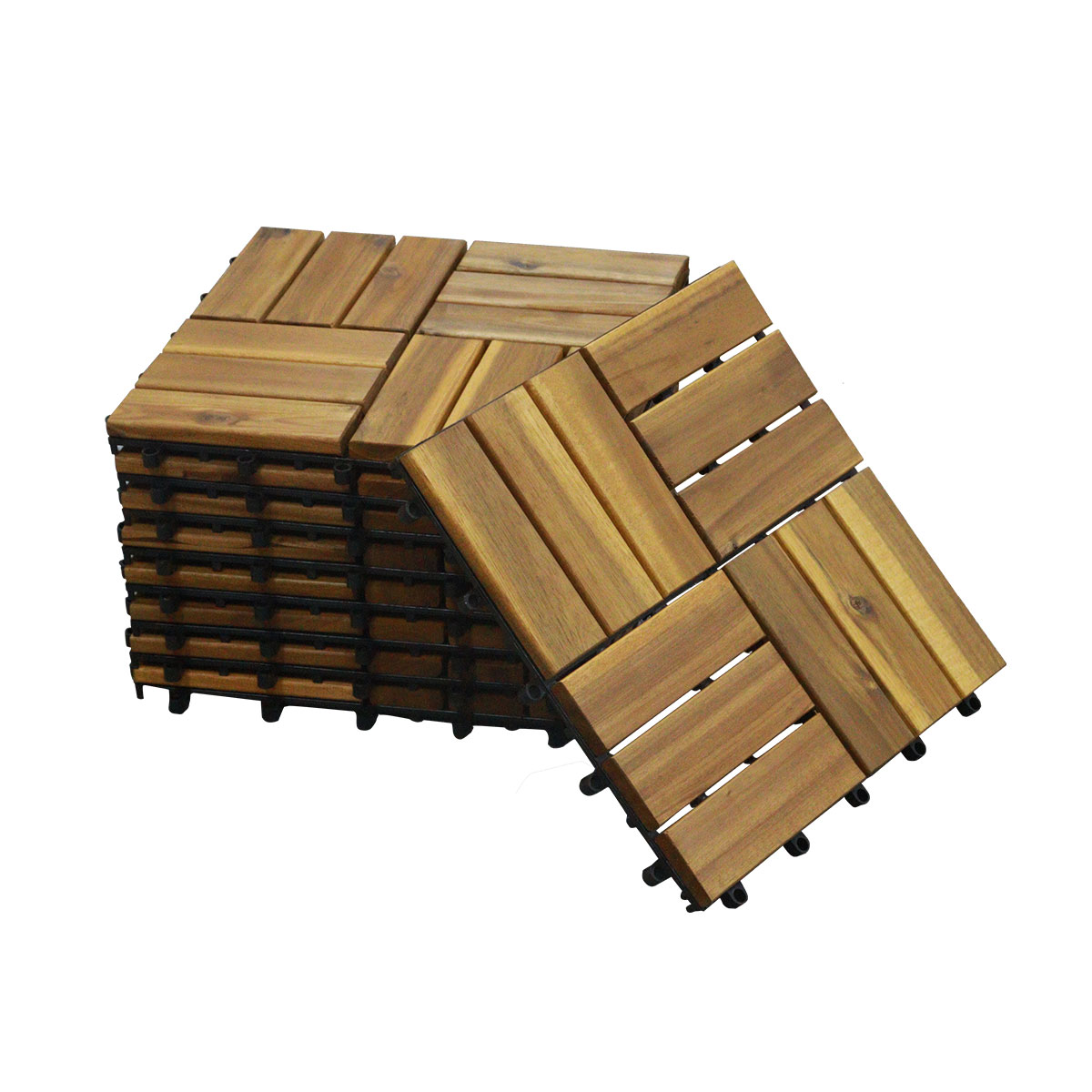 Teak 12-Slat Acacia Wood Decking Tiles